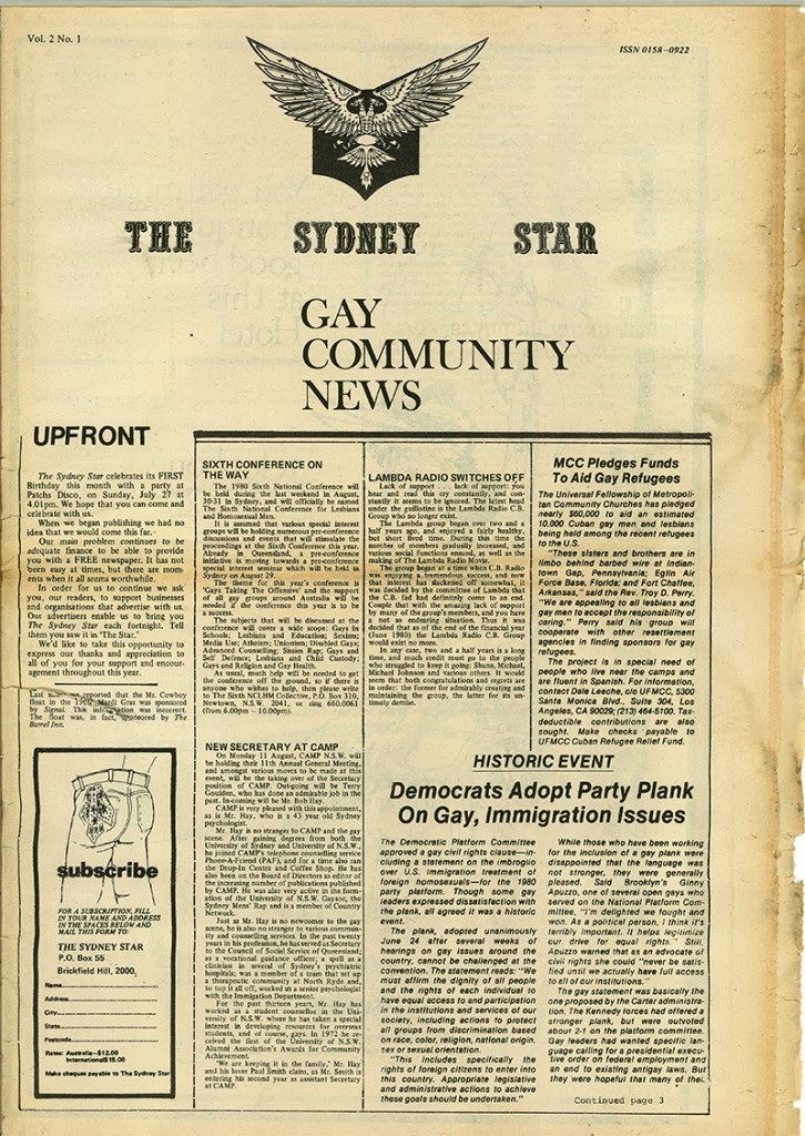 July 1980: Star Observer's one year anniversary edition - Star Observer